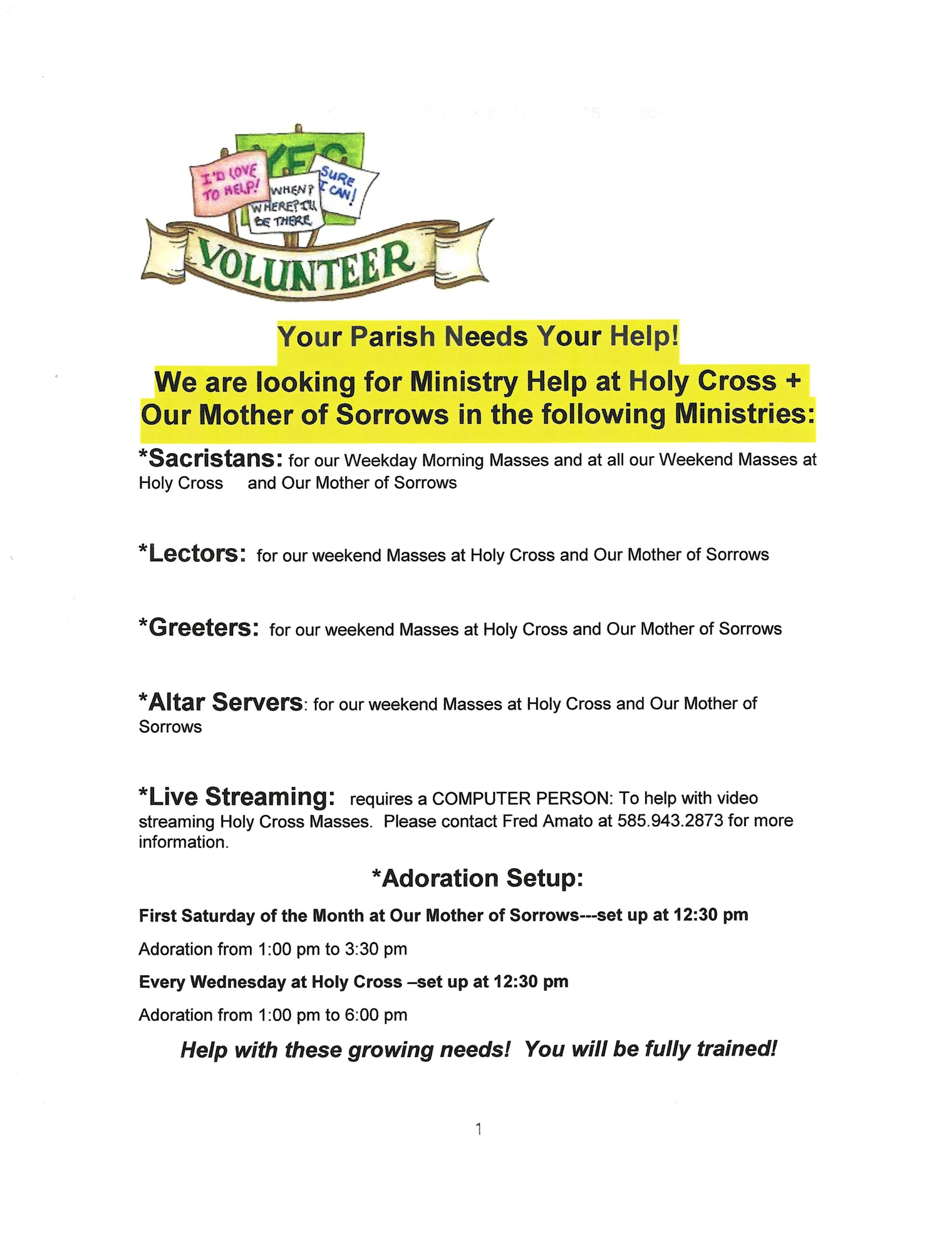 Volunteering – Our Mother of Sorrows & Holy Cross Catholic Community